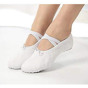 missfiona Women Canvas Ballet Slippers Dance Shoes Adult Practice Yoga Flat Belly Shoes(7, White)