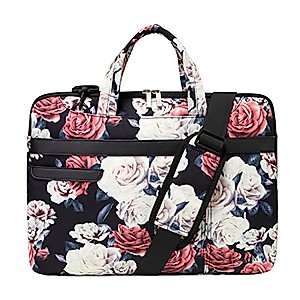 VASCHY Laptop Bag for Women, Water Resistant 15.6in Computer Tablet Carrying Case Sleeve Messenger Shoulder Bag for Work, Floral