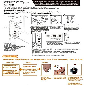 Champagne Bronze Tip-Toe Tub Trim Set with Two-Hole Overflow Faceplate and No Plumber’s Gasket, Replacement Bath Drain Trim Kit with Universal Fine/Coarse Thread, No Putty Installation by Artiwell