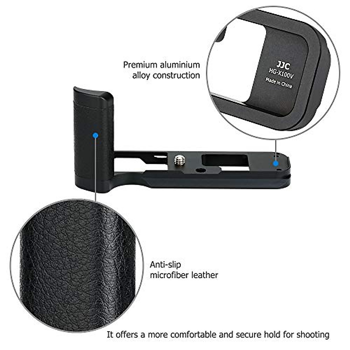 JJC Dedicated Metal Hand Grip L Bracket Anti-Slid Holder for Fujifilm Fuji X100V X100F Camera, Arca Swiss Type Quick Release Tripod Plate Design w/Battery Compartment Opening