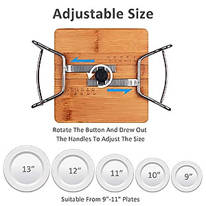 E-ROOM TREND Dish Holder SS304 Small&Large Square Total 2 Pack for 6" to 13" Plates Organizer Upgrade Thicken Bamboo Adjustable Size Easy Carried Handles Storage Rack for RV Cabinets Shelf (A018)