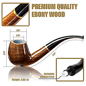 Whitluck's Tobacco Pipe with Waxed Canvas Pipe Roll, Handmade Wood Smoking Pipe with Ultimate Beginner Guide E-Book, Travel Tobacco Pouch - Smoking Gift Set and Accessories