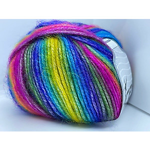 Picasso Rainbow II - Blue, Purple, Green, Yellow, Orange, Fuchsia Fuzzy with Subtle Sheen Yarn, Polyester, Acrylic Blend 50 gram 125 Yards