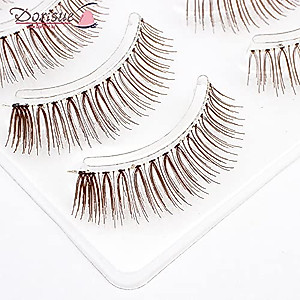 Dorisue Natural false Lashes Brown Eyelashes 3D Light Color Look Real False Eyelashes Short Handmade lashes wispies Natural False Eyelashes Eye Makeup Fake Eyelashes 4 Pairs eyelashes pack