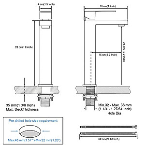 TNOMS Black Bathroom Faucet, Tall Vessel Sink Faucet Single Handle Lead-Free Stainless Steel Modern Basin Faucet Fit Household or Commercial, H005-BK