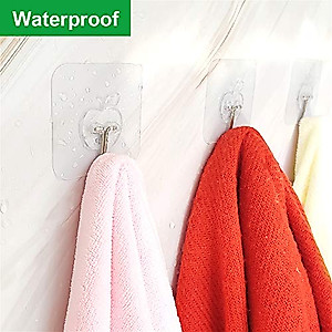 50 Packs Adhesive Wall Hooks 22lb(Max) Transparent Reusable Seamless Hooks,Waterproof and Oilproof,Bathroom Kitchen Heavy Duty Self Adhesive Hooks