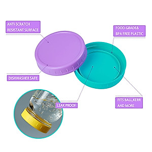 Jumterlee 9 Pack Red Wide Mouth Mason Jar Lids with Silicone Rings,9 Color to Choose, Plastic Mason Jar Lids,Plastic Canning Lids, Fit Ball,Kerr and More (Red)