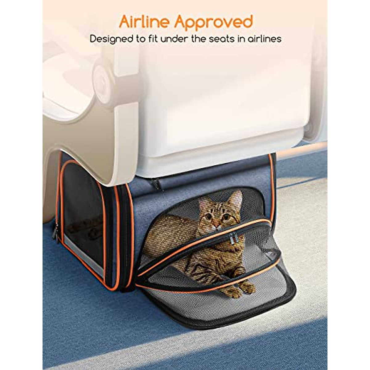 Cat Carrier, Meowant Airline Approved Pet Carrier, 3 Sides Expandable Dog Carrier with Fleece Pad, 3 Doors for Cats, Dogs, Puppy and Small Animals
