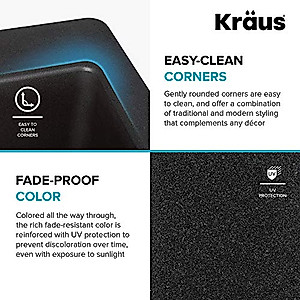 Kraus KGD-410B 24 2/5 inch Dual Mount Single Bowl Black Onyx Granite Kitchen Sink