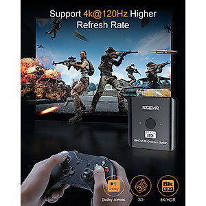 SGEYR HDMI Switch, 8K HDMI Switcher 2 in 1 Out,HDMI 2.1 Switch Selector,Aluminum HDMI 2.1 Splitter Bi-Directional Ultra HD, Support 8K@60Hz,48Gbps, Compatible with PS5/4,Xbox,Roku