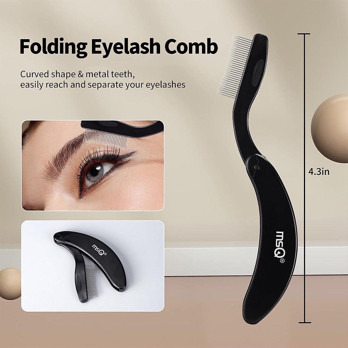 MSQ Eyebrow Brush and Comb Folding Eyelash Brush Eyelash Separator Eye Brow Comb & Spoolie Brush Professional Mascara Brushes Eye Makeup Tools Set 4PCS