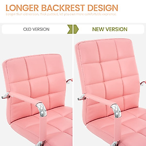 MFD LIVING High Back Desk Chair, Modern PU Leather Home Office Task Chair with Arms, Adjustable Swivel Computer Executive Chair with Wheels (Pink)