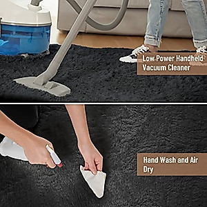 ALAISE Shaggy Area Rug Fluffy Carpets, 3x5 Feet Black Rug for Bedroom Living Room, Upgraded Anti-Slip Durable Memory Foam Throw Rug for Home Decor Kids Room Nursery Dorm Easy to Clean