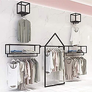 MDEPYCO Creative Square Display Garment Racks in Boutique Clothing Stores, Wall-Mounted Hanging Clothes Shelf in Home, Towel Racks for Bathroom Storage (Black, 11.8" L)