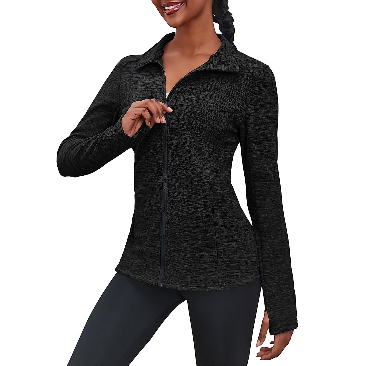 Zuoyouzi Women's Full Zip Jacket Sweatshirts Long Sleeve Slim Fit Athletic Track Running Jackets Outerwear with Pockets