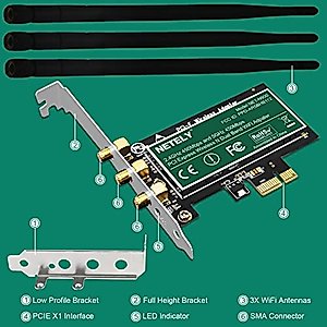NETELY Wireless Dual Band 900Mbps PCI Express (PCIE) WiFi Adapter for Windows 7, 8.x, 10, 11 32/64bit and Linux Desktop PCs, PCIE WiFi Card, Qualcomm Atheros AR938X Wireless Network Adapter (NET-N900)