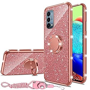 nancheng for Oneplus Nord N200 5G Case (6.49-inch), Phone Case for Nord N200 5G Cute Soft Silicone Pink Cover for Girls Women with Ring Kickstand Shockproof Protection Case - Rose Gold