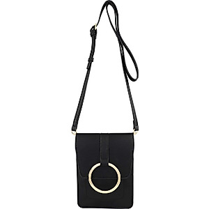 B BRENTANO Vegan Small Flap-Over Crossbody Bag and Waist Purse with RIFD Blocking (Black)