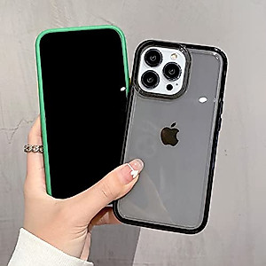 Clear Designed for iPhone 14 Pro Max Case, Cute Shockproof Military Grade Protection Hard Back Phone Case with Airbag Soft Edge, Slim Protective Bumper Cover for Women Men Girls (Black)