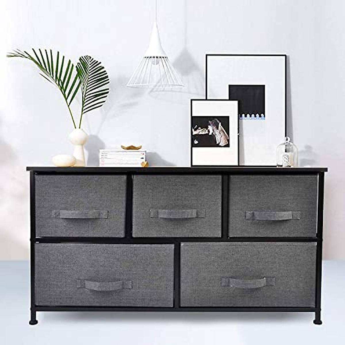 CERBIOR Wide Drawer Dresser Storage Organizer 5-Drawer 7-Drawer Closet Shelves, Sturdy Steel Frame Wood Top with Easy Pull Fabric Bins for Clothing, Blankets