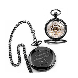 Personalized Antique Mechanical Movement Gunmetal Pocket Watch Custom Engraved Free with Gift Box - Ships from USA, PW51