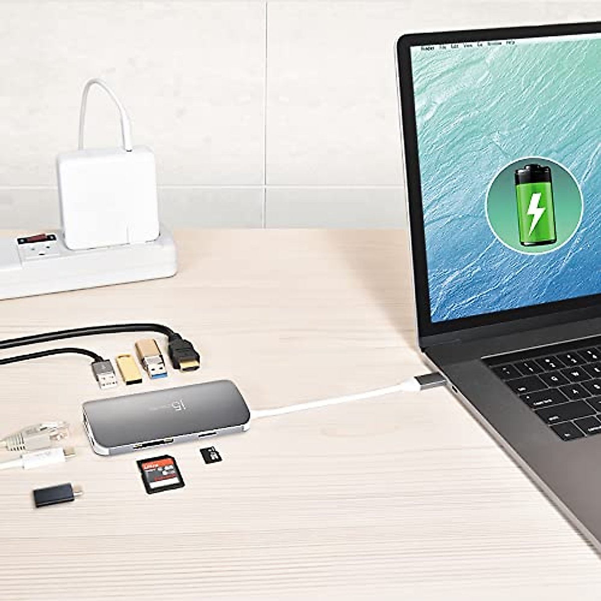 j5create USB-C 9-in-1 Multi Adapter Multi Adapter HDMI/Ethernet/USB 3.1, SD and MicroSD/PD 3.0 | 4K HDMI for MacBook | ChromeBook |USB-C Devices (JCD383)