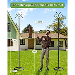 Outdoor String Light Poles 2 Pack, 9 FT Light Poles for Hanging Outside String Lights with Hooks, Adjustable Metal String Light Pole for Patio Fence Backyard Deck Garden Bistro Christmas Wedding