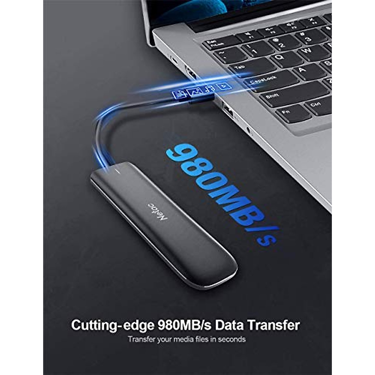 Netac SSD External Drive, Portable SSD 250GB for Type C, Up to 980MB/s, NVME SSD PCIE, USB 3.2 Gen2 10Gbps External Solid State Drive