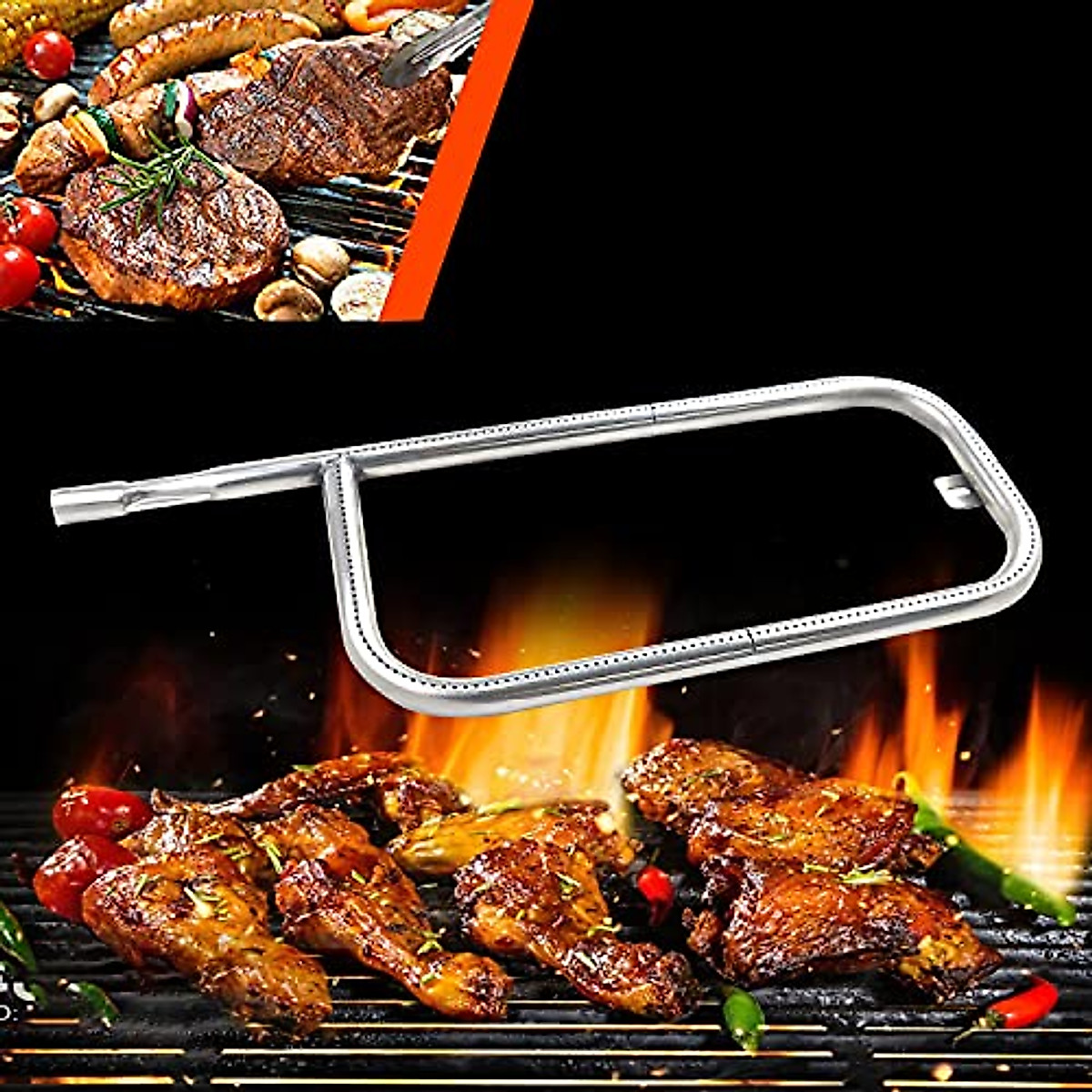 Zemibi Grill Burner Tubes, Stainless Steel Burner Tubes Replacement Parts for Weber Gas Grill Models Q200, Q220, Q2000, Q2200, BBQ Grill Repair Kits for 41862, 69956, 60041, 20 1/2", Sliver