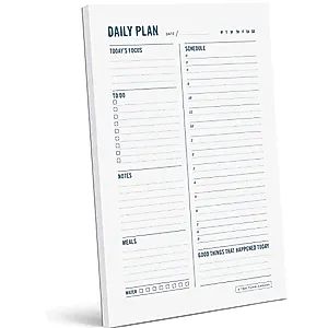 Two Tumbleweeds Daily Planner Notepad - Desktop To Do List Planning Pad with Hourly Schedule, Time Block Planner, College School Supplies - 6 x 9” - 50 Undated Sheets