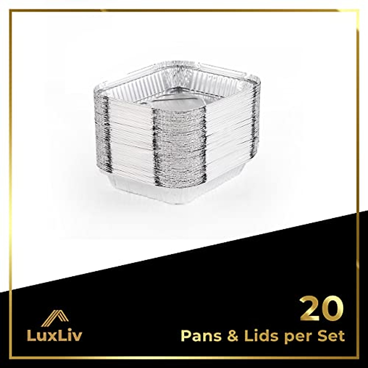 LuxLiv ® Large Food Aluminum Foil Trays Containers with Lids 500ml. Great for Meal Prep Baking Food Storage Takeaway Tin (20 Pack)