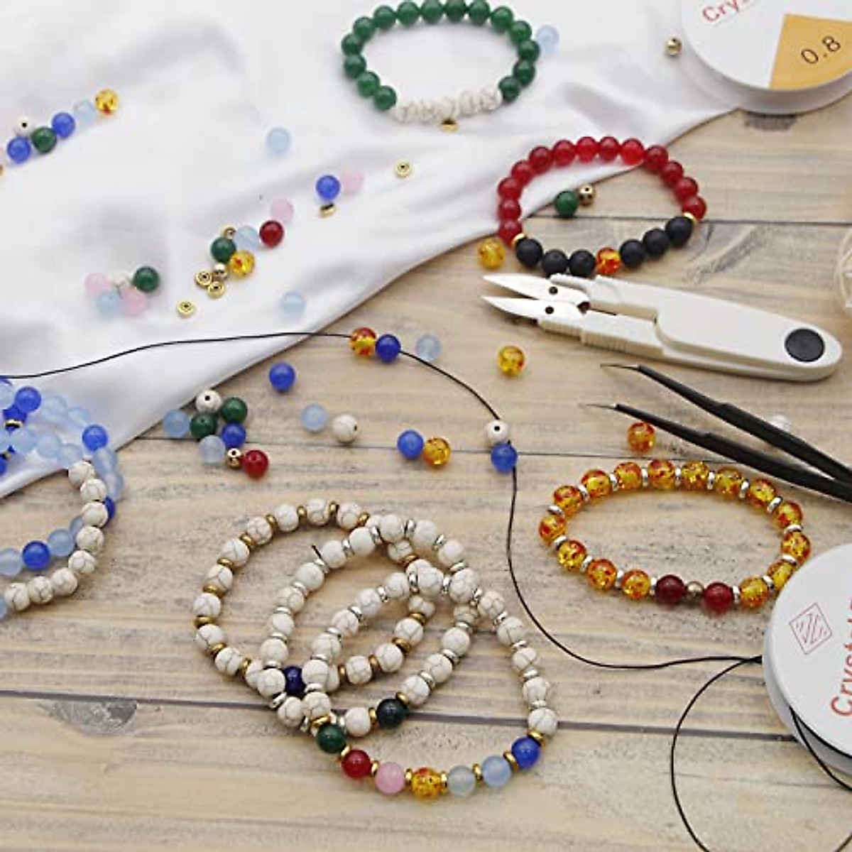 PAVA 520pcs 7 Chakra Natural Stone Beads 8mm DIY Jewelry Making Crystals Loose Beads Energy Healing Round Beading for Bracelet Necklace Earrings Jewelry Making