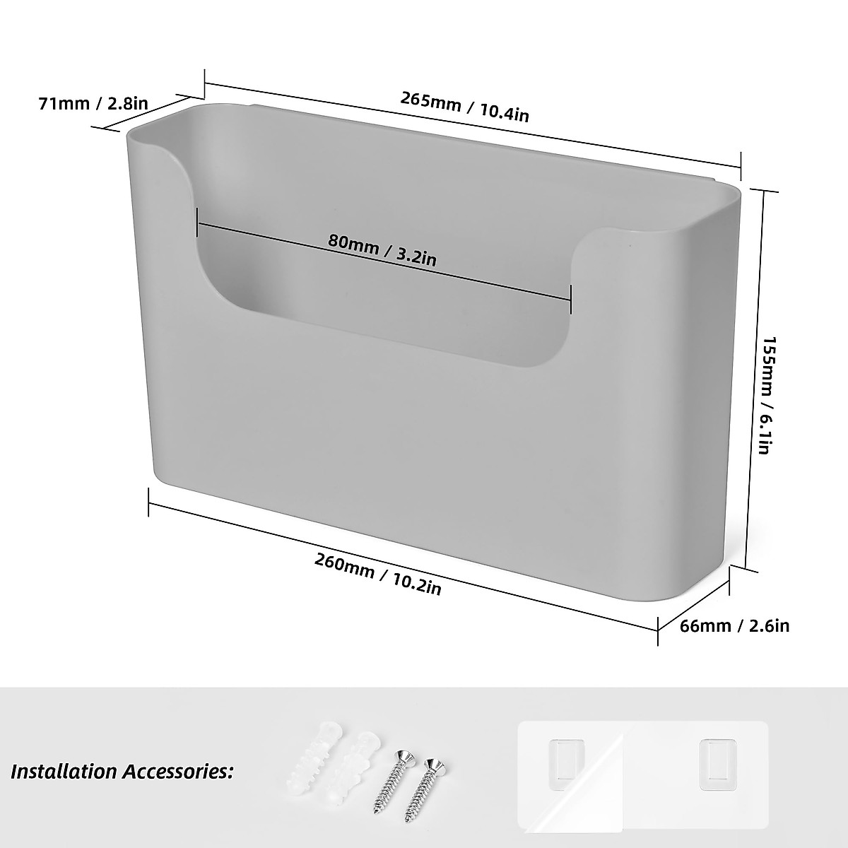 JOMOLA No Drilling File Holder Mail Organizer Wall Mount File Organizer Holder Office Wall Hanging Files Magazines Organizer Plastic Door Mount Wall Pocket Organizer with Adhesive Pad, Gray (1 Count)