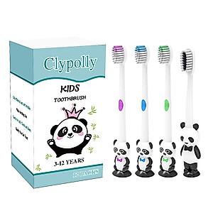 Clypolly Kids Panda Toothbrush,Child Sized Brush Heads, Soft Bristle with Animal Suction Cup Fun & Easy Storage for Toddlers Girls and Boys 3-12 Years Pack of 12