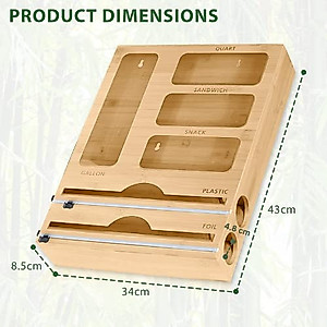 Storage Bag Organizer - 6 in 1 Foil and Plastic Wrap Organizer, Ziplock Bag Organizer For Kitchen Drawer, Compatible With Kitchen Roll for Gallon, Quart, Sandwich, Snack, Aluminum Foil etc