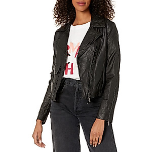 A | X ARMANI EXCHANGE Women's Password Lined Leather Jacket, Black, Extra Small