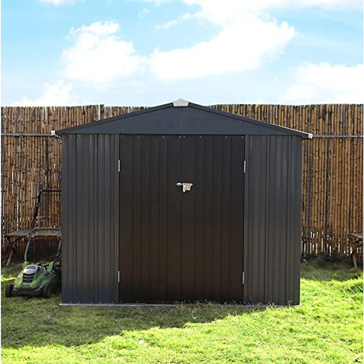 VEIKOU 6 x 8FT Outdoor Storage Shed with Thickened Galvanized Steel, Metal Garden Sheds & Outdoor Storage with Double Lockable Doors Utility Tool Storage Shed for Backyard Lawn Movers, Gray