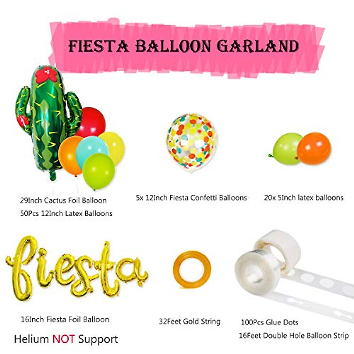Fiesta Balloons Garland Kit Latex Balloons Balloon Arch Strip Set for Cactus Baby Shower Decorations Mexican Fiesta Party Decorations
