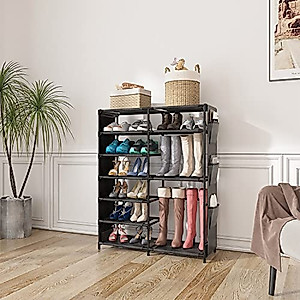 YAHAO 7 Tier Shoe Rack Organizer,Free Standing Shoe Racks, Metal Shoe Rack,Store 24-31 Pairs of Shoes and Boots With Side Hanging Shoe Pockets,Can Be Used for Entrance, Living Room And Bedroom