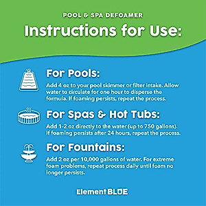 Element Blue - Pool and Spa Defoamer - Reduces Bubble and Foam for Clean, Clear Water - for Fountains, Pools, Hot Tubs, and Spas - Fast-Acting Water Pool Defoamer - 64 OZ