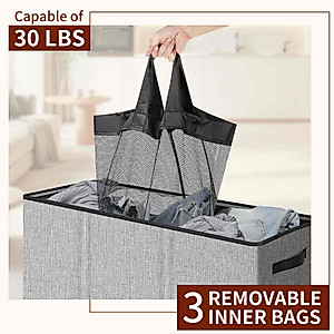 Relefree laundry hamper 3 section,180L large laundry basket for laundry sorting,Clothes Hamper with 3 Removable Bags,laundry hamper with lid, ideal for Bedroom,Bathroom,Dorm,Laundry Room,Grey