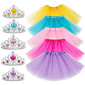 10Pcs Girls Princess Dress up Accessories Tutu Skirt Princess Tiara Crown Set Princess Party Decorations Gifts Party Favors Costume for Girls