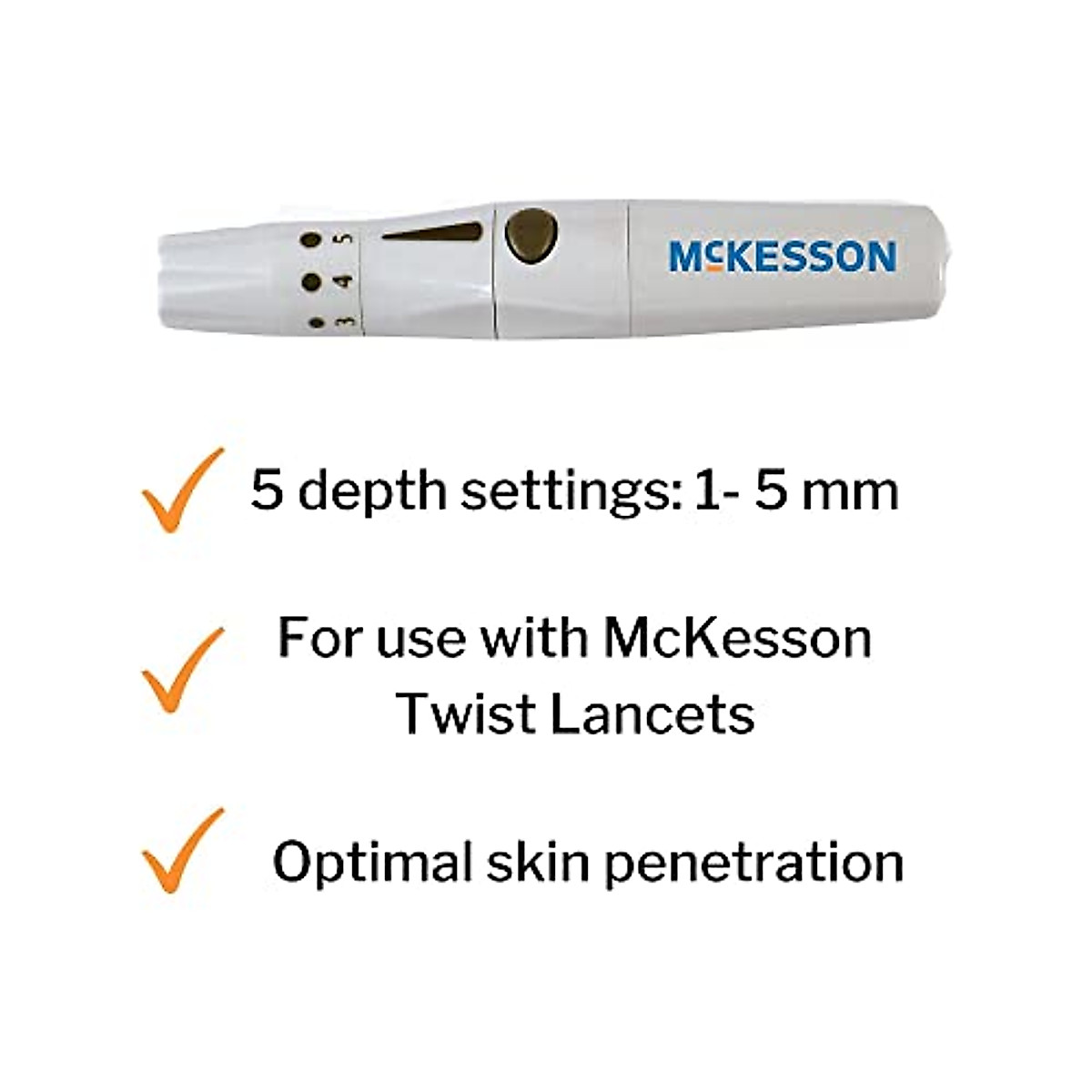 McKesson Lancing Device, Adjustable Depth Lancet, Push Button Activation, Multiple Depth Settings, 1 Count, 1 Pack