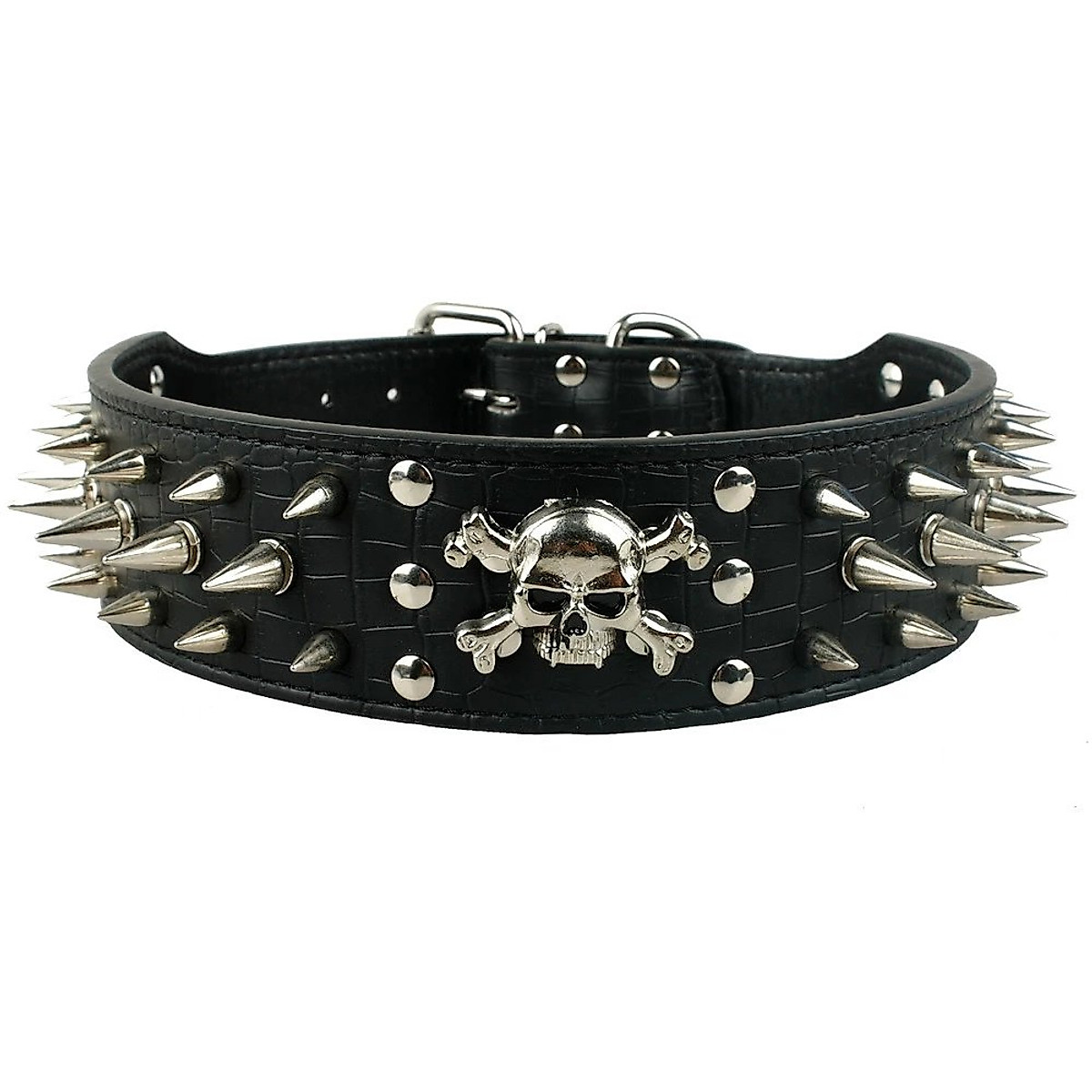 Berry Pet Leather Spikes Studded Medium & Large Black Dog Collar & Leash & Harness 3 Pcs Set for Pitbull Boxer