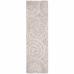 SAFAVIEH Abstract Collection Runner Rug - 2'3" x 12', Ivory & Grey, Handmade Wool, Ideal for High Traffic Areas in Living Room, Bedroom (ABT205B)