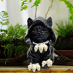 QZFSL Black Cat Sculpture Gargoyle Figurine Magic Hat Kitten for Cute Halloween Decor & Garden Statues Gnome As Patio Statue Lawn Yard Art Decoration Housewarming Garden