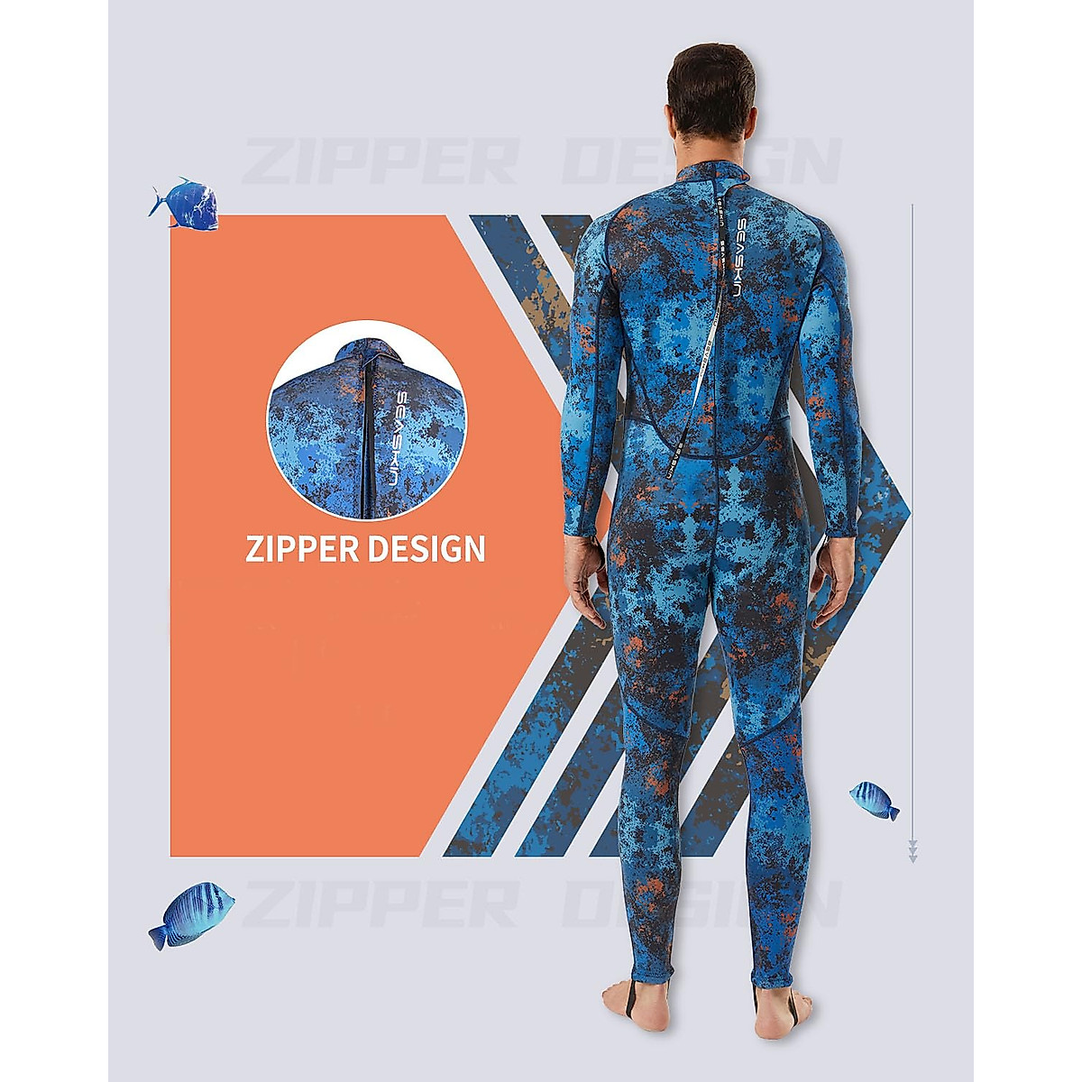 Seaskin Spearfishing Wetsuit for Mens, 1.5mm Neoprene Camo Full Body Diving Suits for Snorkeling Swimming (Camo 1.5mm, X-Large)