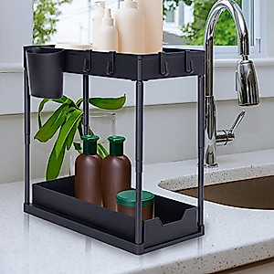 Height Adjustable Under Sink Organizers and Storage, 2-Tier Sliding Cabinet Organizer for Bathroom Kitchen Office (1)