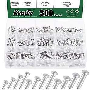 Keadic 300Pcs 12 Sizes Solid Aluminum Brazier Head Rivets Assortment Set, M4 M5 M6 10mm 14mm 20mm 25mm Length Aluminum Rivets Fastener for Household Machinery Automobile Industry
