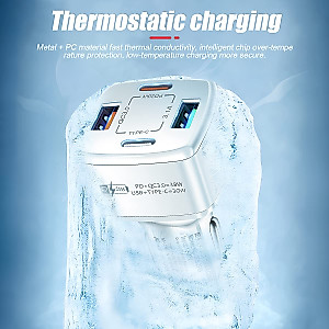 Car Charger Adapter, 4 Ports 2 USB Fast Car Phone Charger, 38W PD Type-C QC3.0, Multi-Port Smart Quick Charger with LED Light, Compatible with iPhone 13 12 11 Pro Max, Galaxy and More (White-4/1PCS)